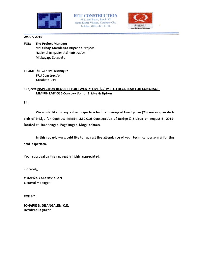 Inspection Request for Bridge Deck | PDF | Business | Technology ...