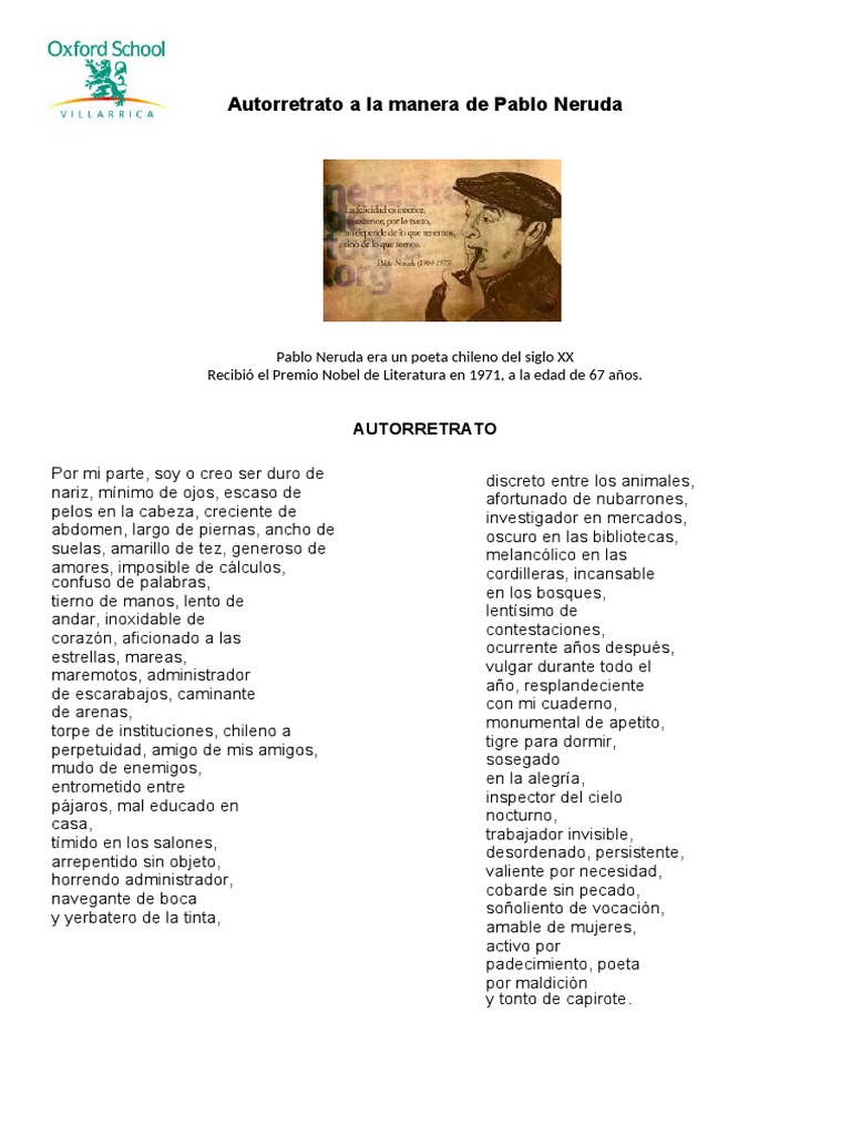 Autorretrato Pablo Neruda | PDF