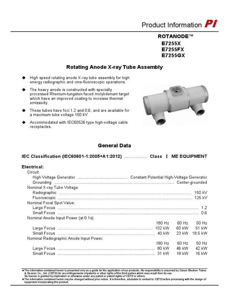 Product Information: Rotanode™ E7255X E7255FX E7255GX Rotating Anode X ...