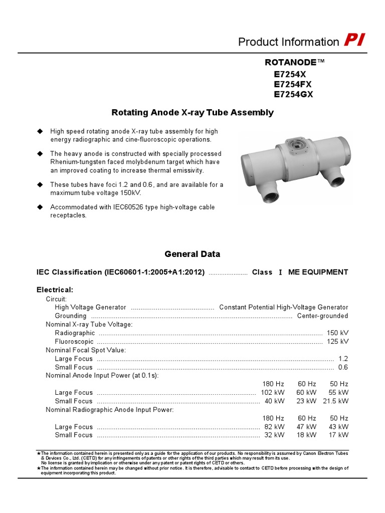 Product Information: Rotanode™ E7254X E7254FX E7254GX Rotating Anode X ...