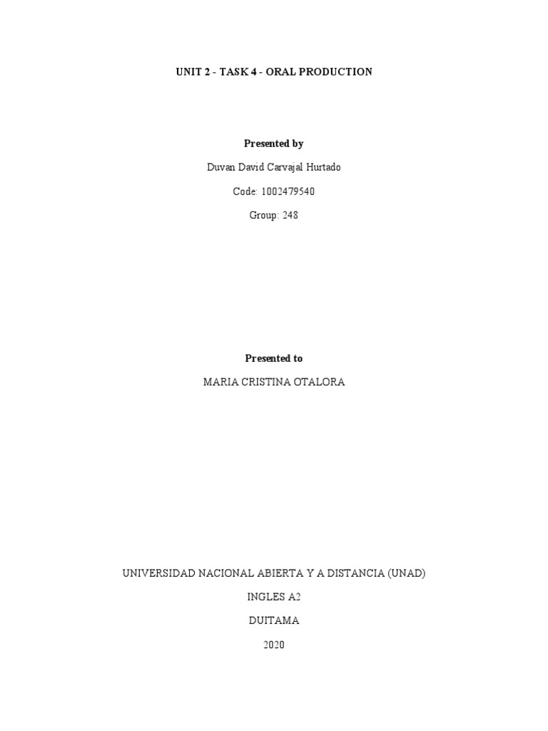 Duvan David Carvajal Hurtado Code: 1002479540 Group: 248: Unit 2 - Task ...