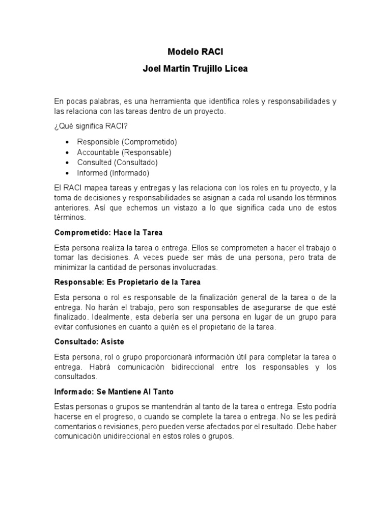 Modelo RACI | PDF | Informática y tecnología de la información | Business