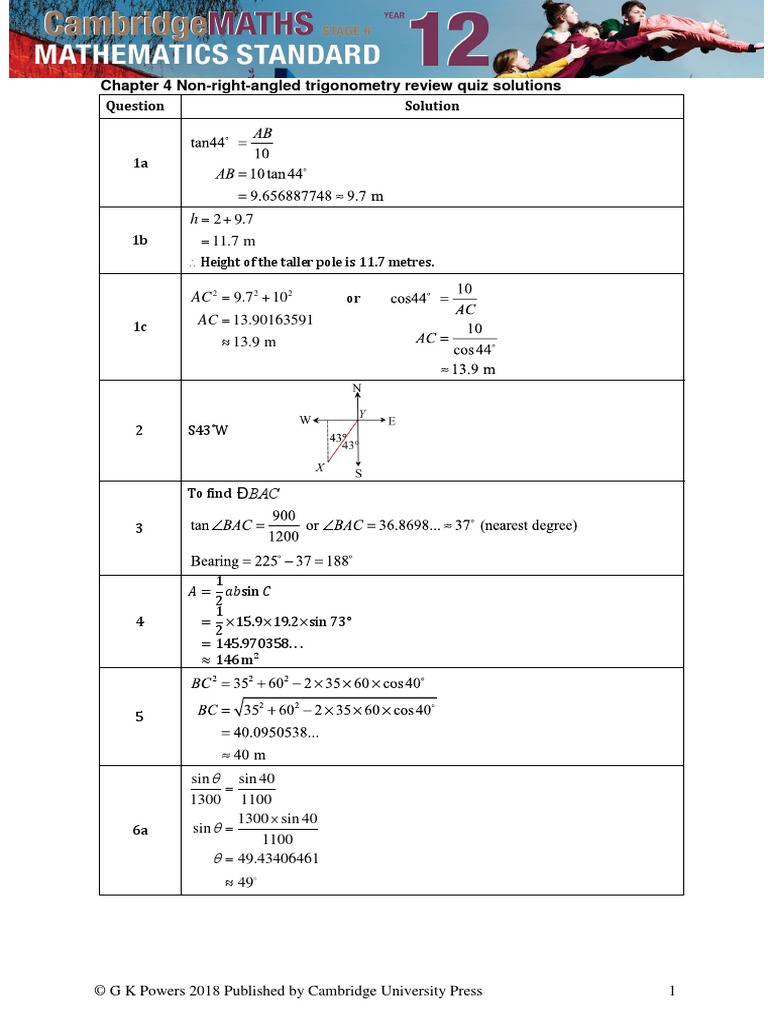 Chapter 4 Non-Right-Angled Trigonometry Review Quiz Solutions | PDF ...