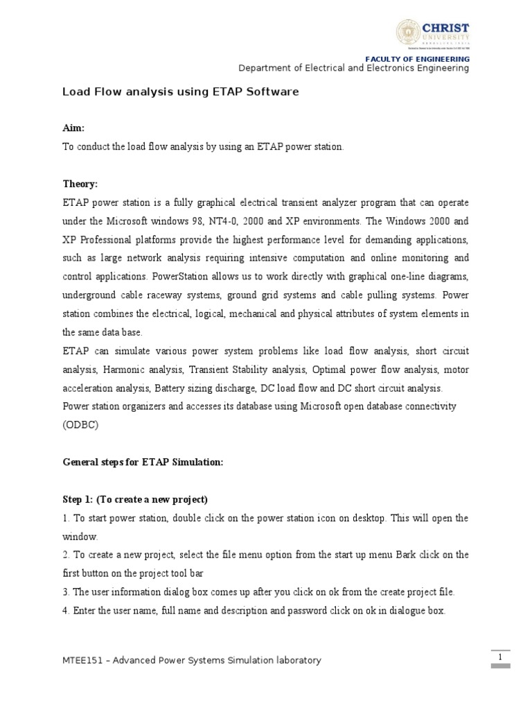 Load Flow Analysis Using ETAP Software | PDF | Menu (Computing) | Databases