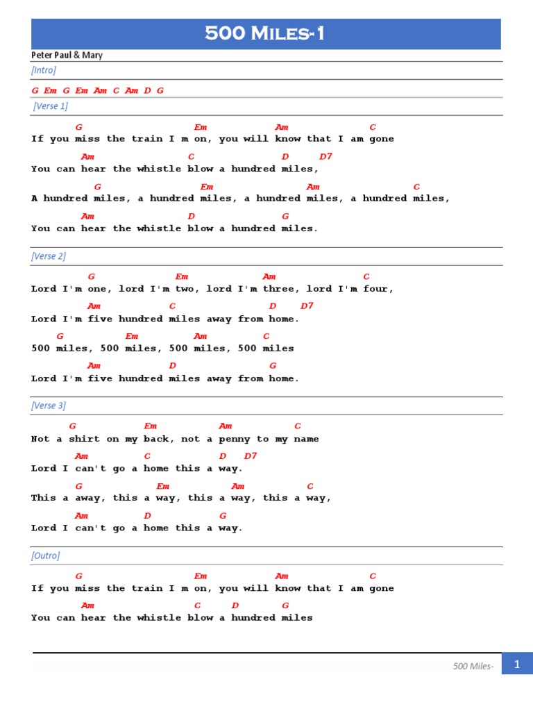 Guitar Chords 500 Miles