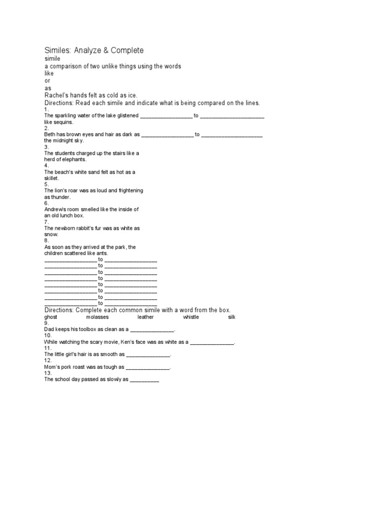 Simile Activity | PDF
