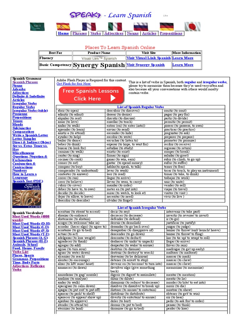 Spanish Verbs List PDF | PDF | Verb | Syntactic Relationships