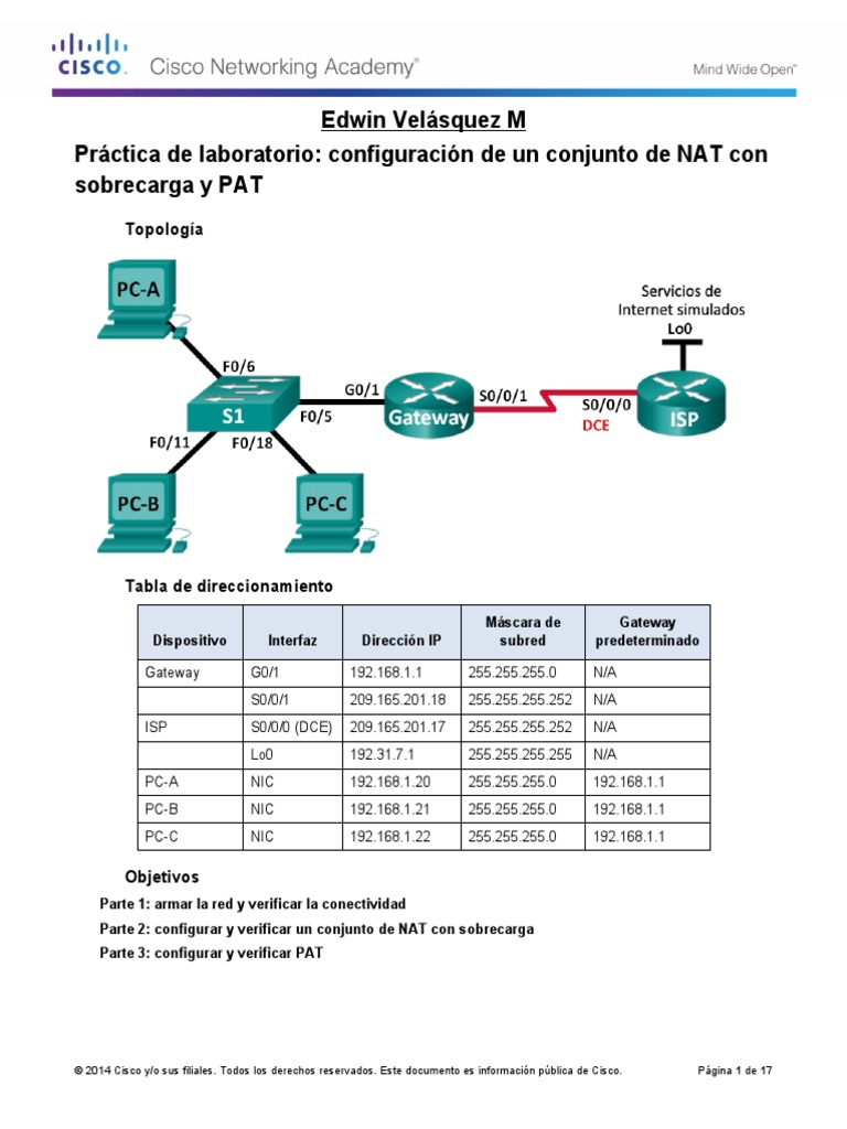 11.2.3.7 Lab - Configuring NAT Pool Overload and PAT | PDF | Dirección ...