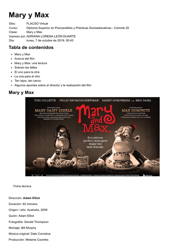 Mary y Max | PDF | Soledad | Animación
