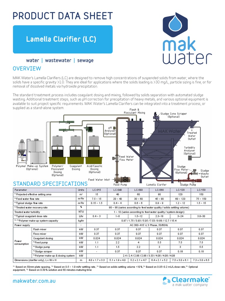 MAK WATER - PDS Lamella Clarifier (LC) PDF | PDF | Sewage Treatment | Water Supply