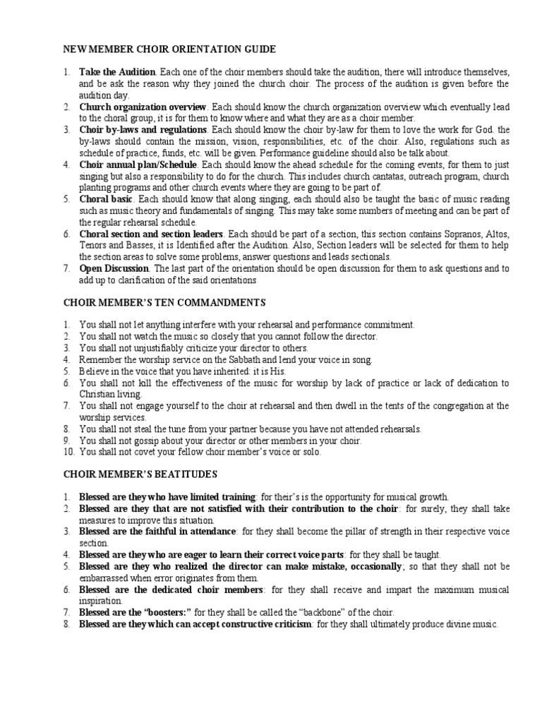 New Member Choir Orientation Guide | PDF | Choir | Audition