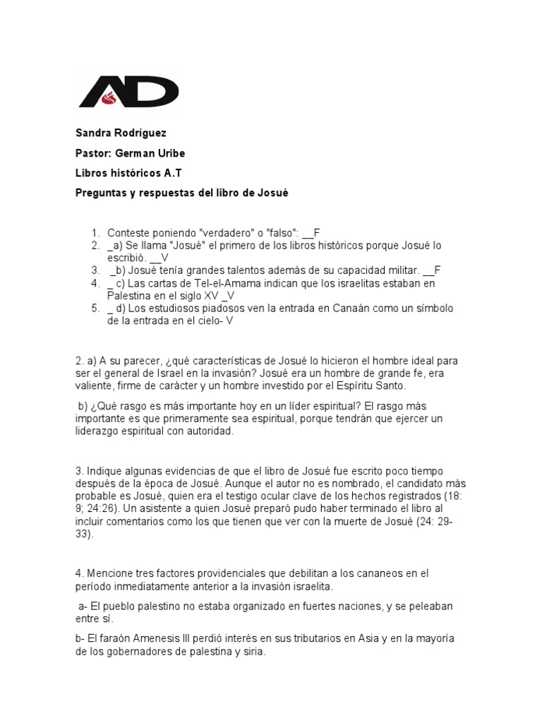 Cuestionario de Josue Listo | PDF | Joshua | Moisés