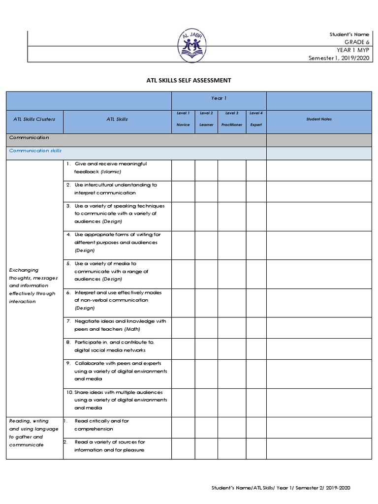 Student's ATL Skills Self-Assessment | PDF | Mass Media ...