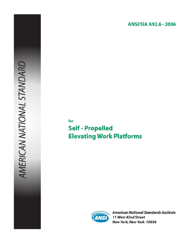 ANSI SIA A92.6 (06) Self Propelled Elevating Work Platforms | PDF