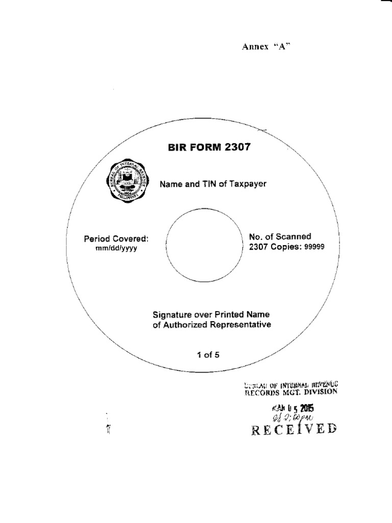 BIR Form 2307 Instructions and Annex A | PDF