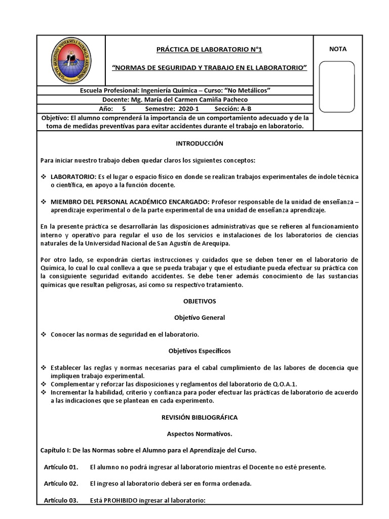 Hoja De Trabajo Sobre Las Normas De Seguridad Científica