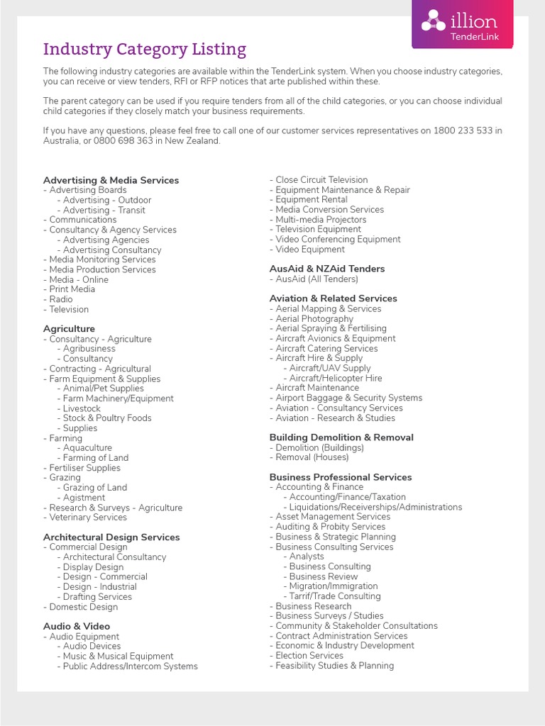 Illion TenderLink Industry Categories | PDF | Economic Sectors | Transport