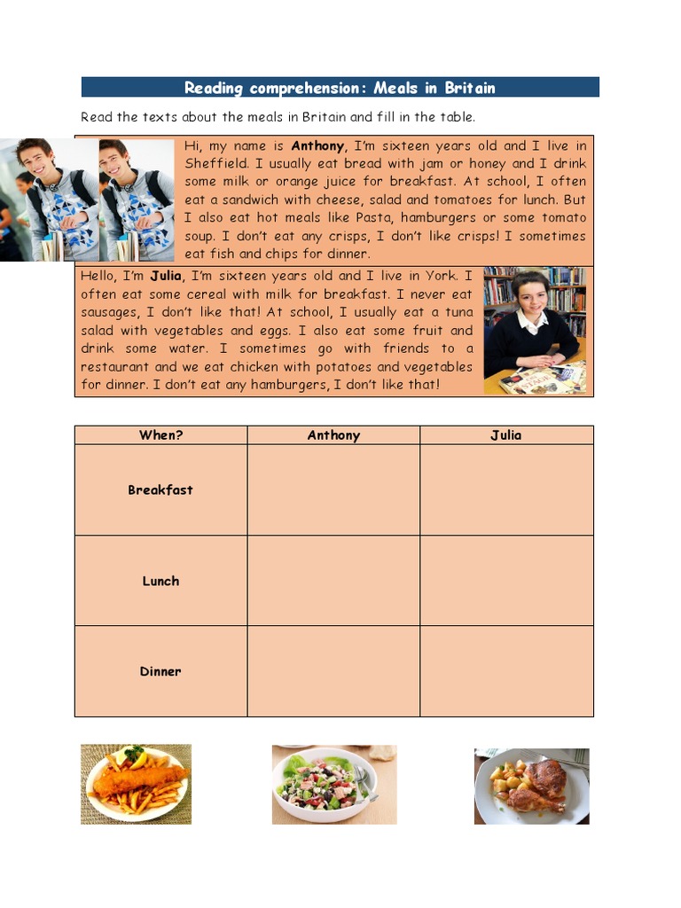 Week 9.1 Food-And-Drinks-Reading Comprehension Exercise | PDF | Lunch ...