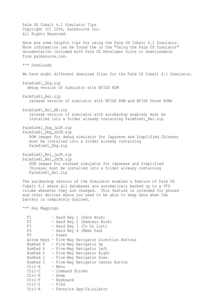 Palm OS Cobalt 6.1 Simulator Tips | PDF | Command Line Interface ...