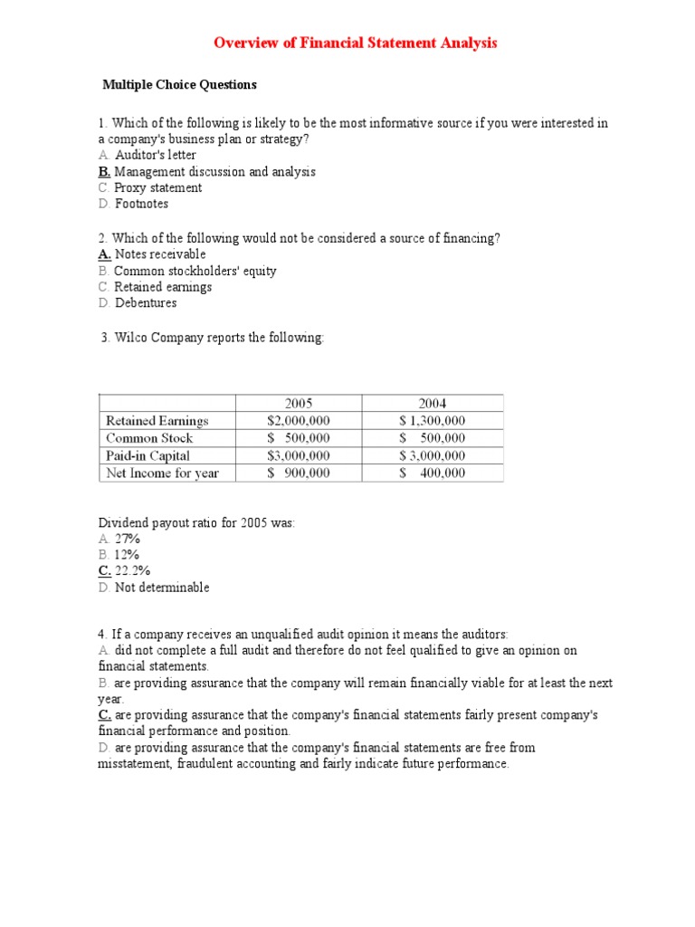 Financial Statement Analysis Quiz | PDF | Stock Valuation | Valuation ...