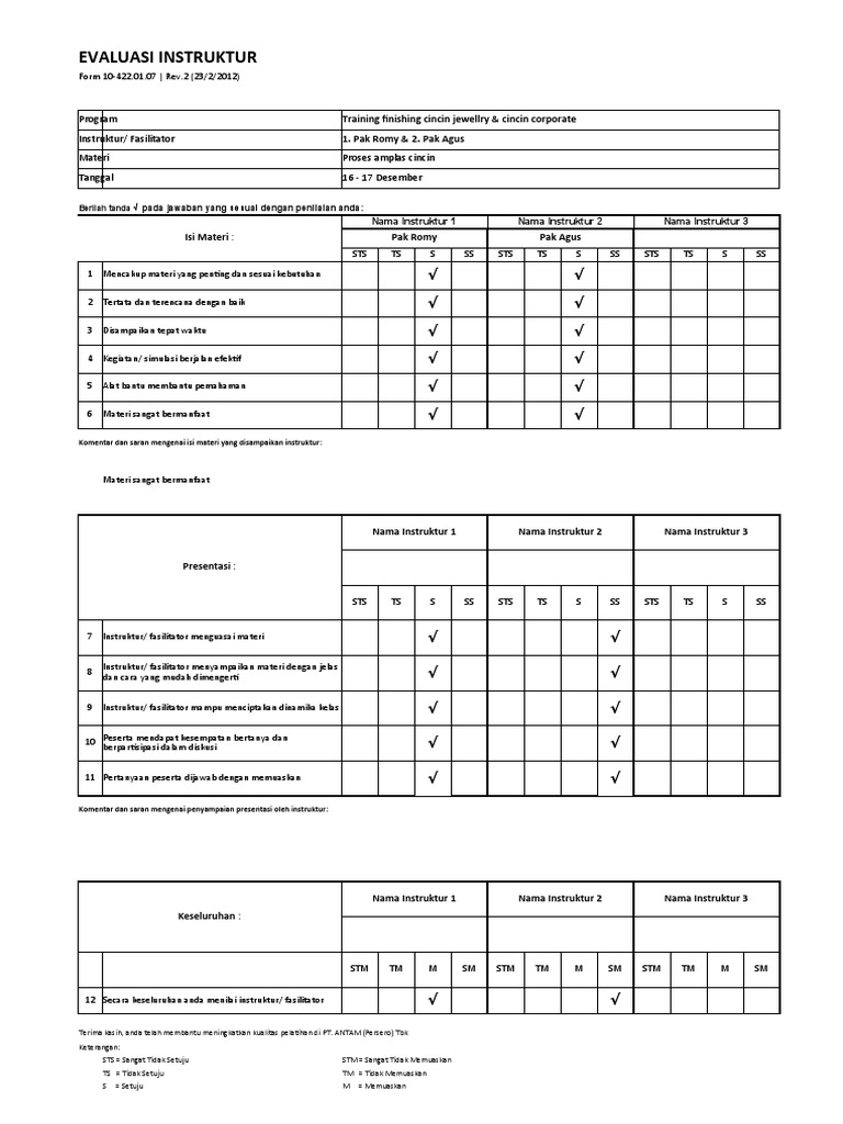 Blank Form Evaluasi Training 1.xlsx Imam | PDF
