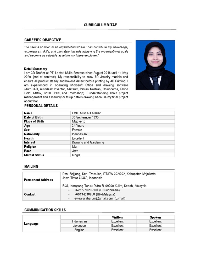 Curriculum Vitae - Evie Aisyah Arum PDF | PDF