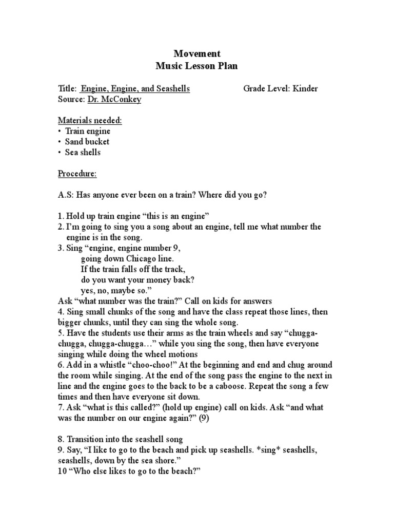 Engine Number 9 Music Lesson Plan | PDF | Learning | Psychological Concepts