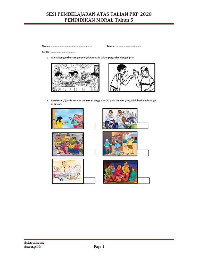 Lembaran Kerja Moral Tahun 5 | PDF