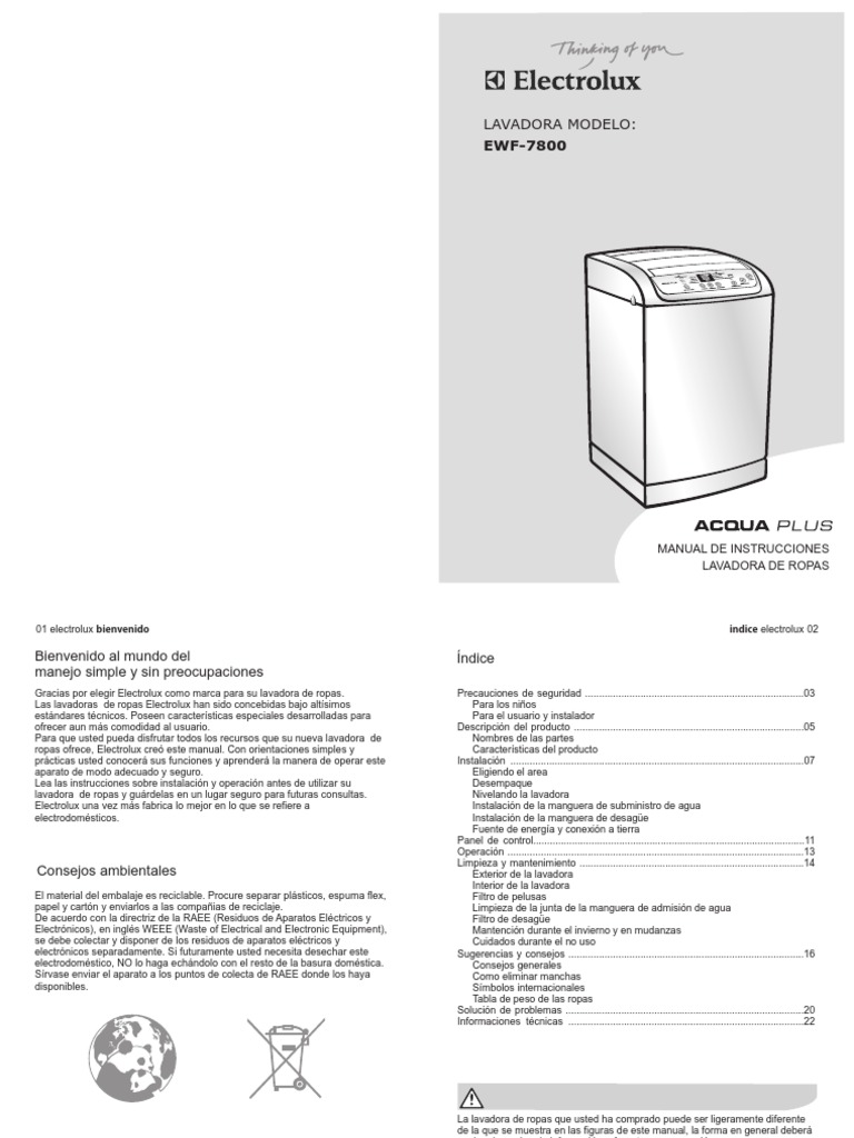 Lavado Manual EWF 7800 PDF | PDF | Lavadora | Enchufes y tomas de corriente alterna