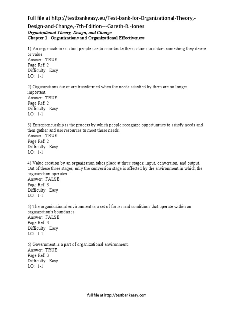 Test Bank For Organizational Theory, Design and Change, 7th Edition ...