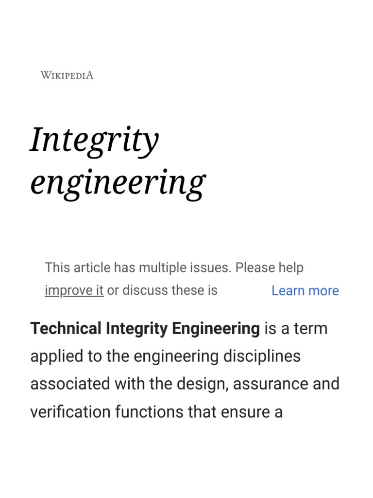 Integrity Engineering - Wikipedia PDF | PDF | Engineering | Product ...