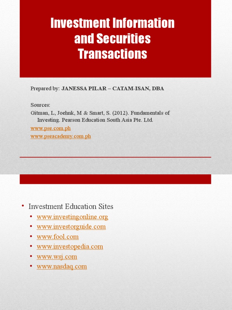 Investment Information and Transactions | PDF | Order (Exchange ...