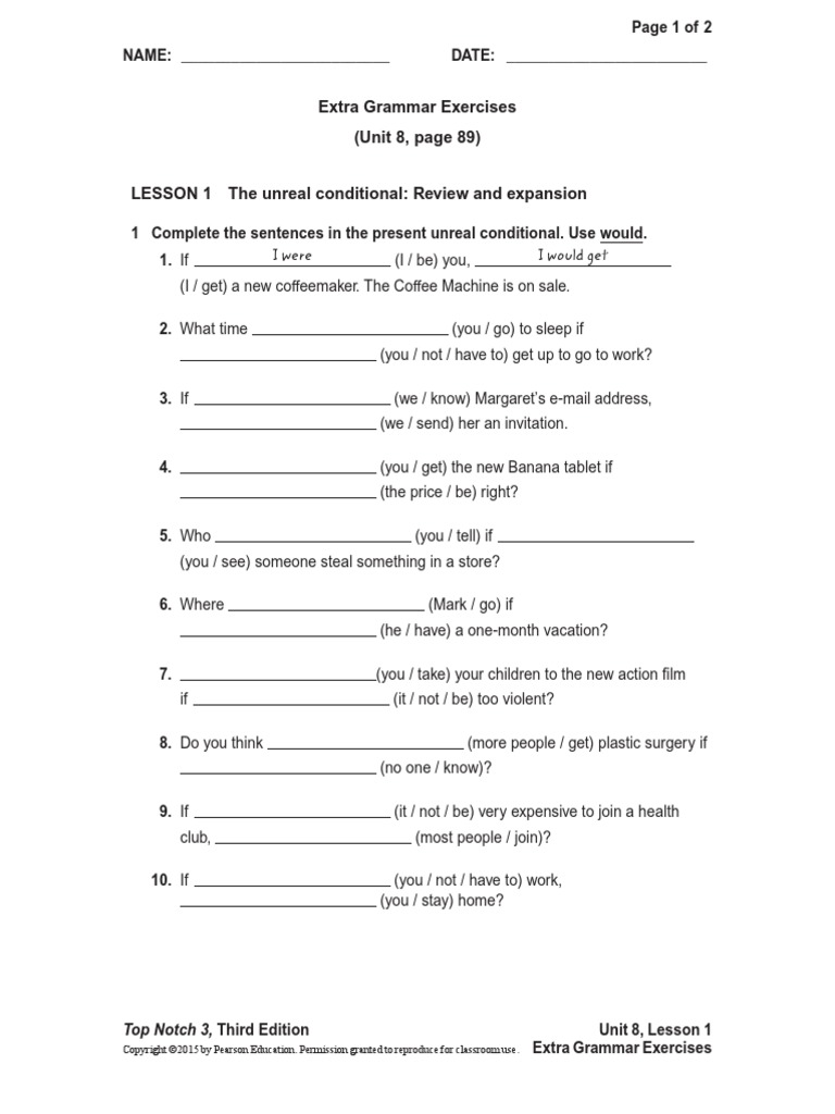 Extra Grammar Exercises (Unit 8, Page 89) : Top Notch 3, Third Edition | PDF