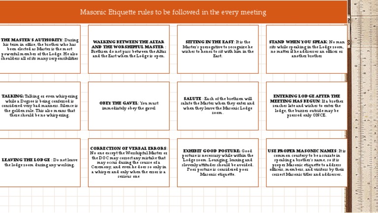 Masonic Etiquette Rules To Be Followed in The Every Meeting | Download Free PDF | Masonic Lodge ...