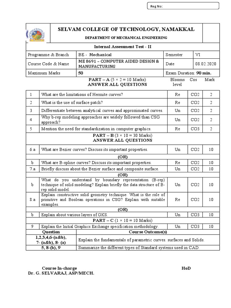 Cadcam Iat - 2 Question Paper | PDF | Space | Scientific Modeling