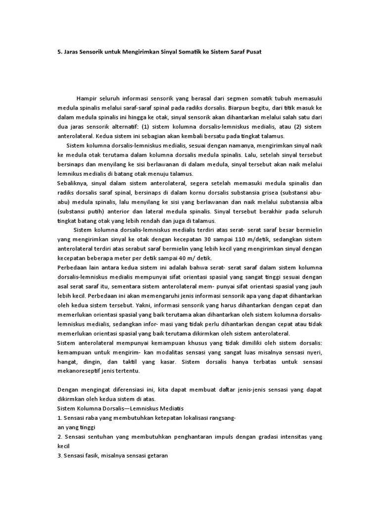 Jaras Sensorik Utk Mengirimkan Sinyal Somatik Ke SSP | PDF