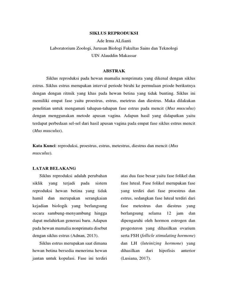 Fase Siklus Estrus Mencit (Mus musculus) | PDF | Ilmu Sosial