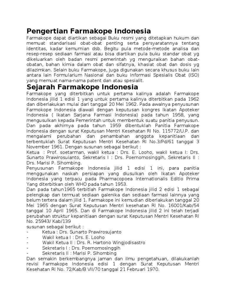 Pengertian Farmakope Indonesia | PDF