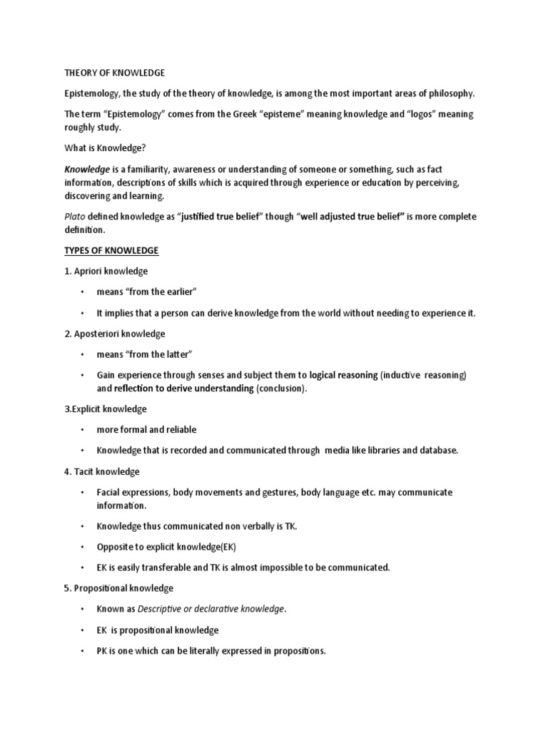 Theory of Knowledge | PDF | Knowledge | Epistemology