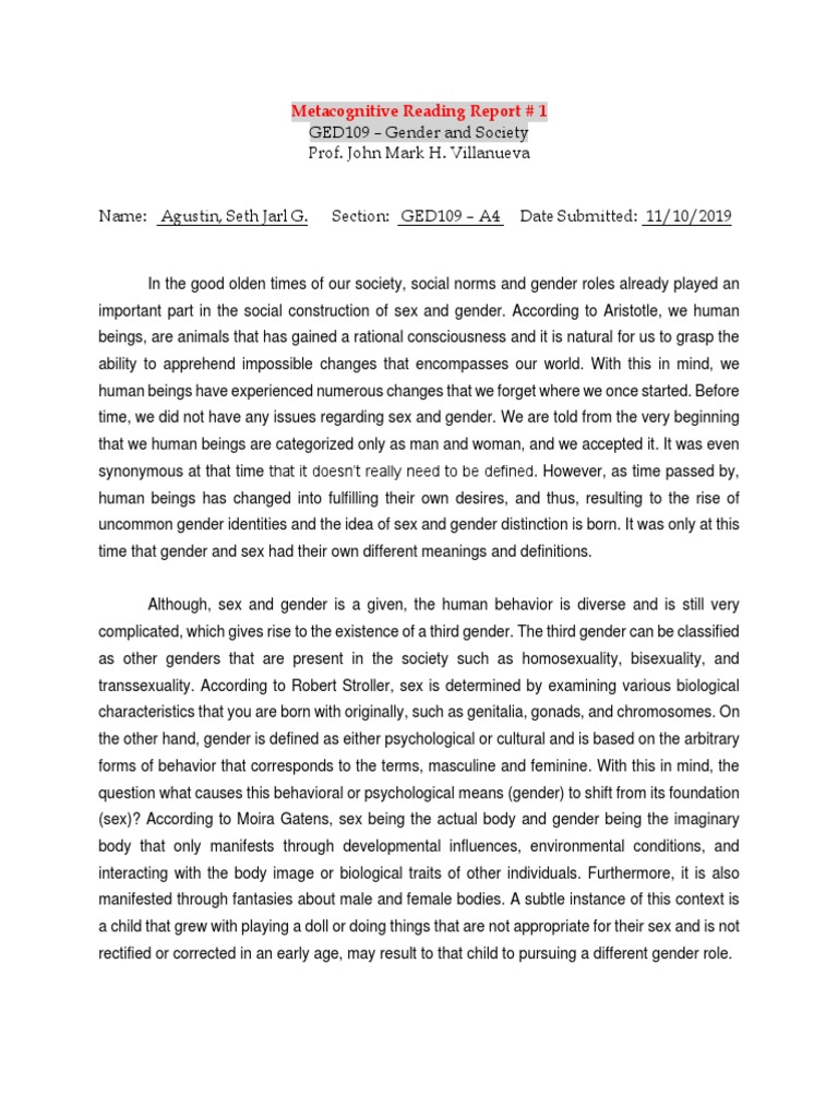 Ged109 Mrr1 Agustin | PDF | Gender Role | Gender