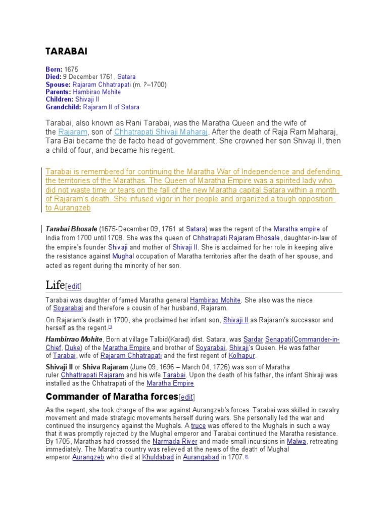 Tarabai History Summer Project | PDF