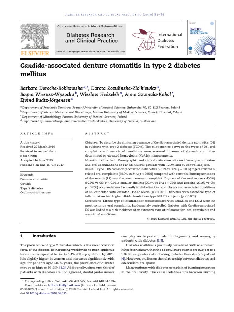 Candida-Associated Denture Stomatitis in Type 2 Diabetes Mellitus | PDF ...