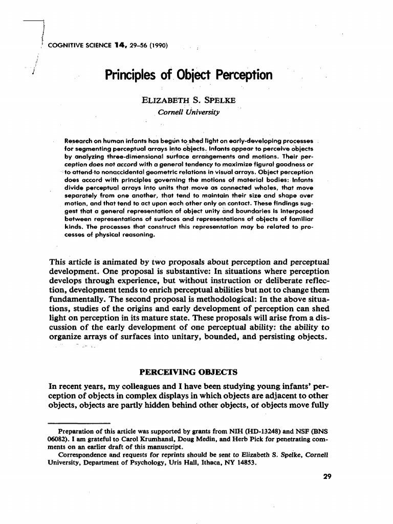Principles of Object Perception | PDF | Perception | Subjective Experience