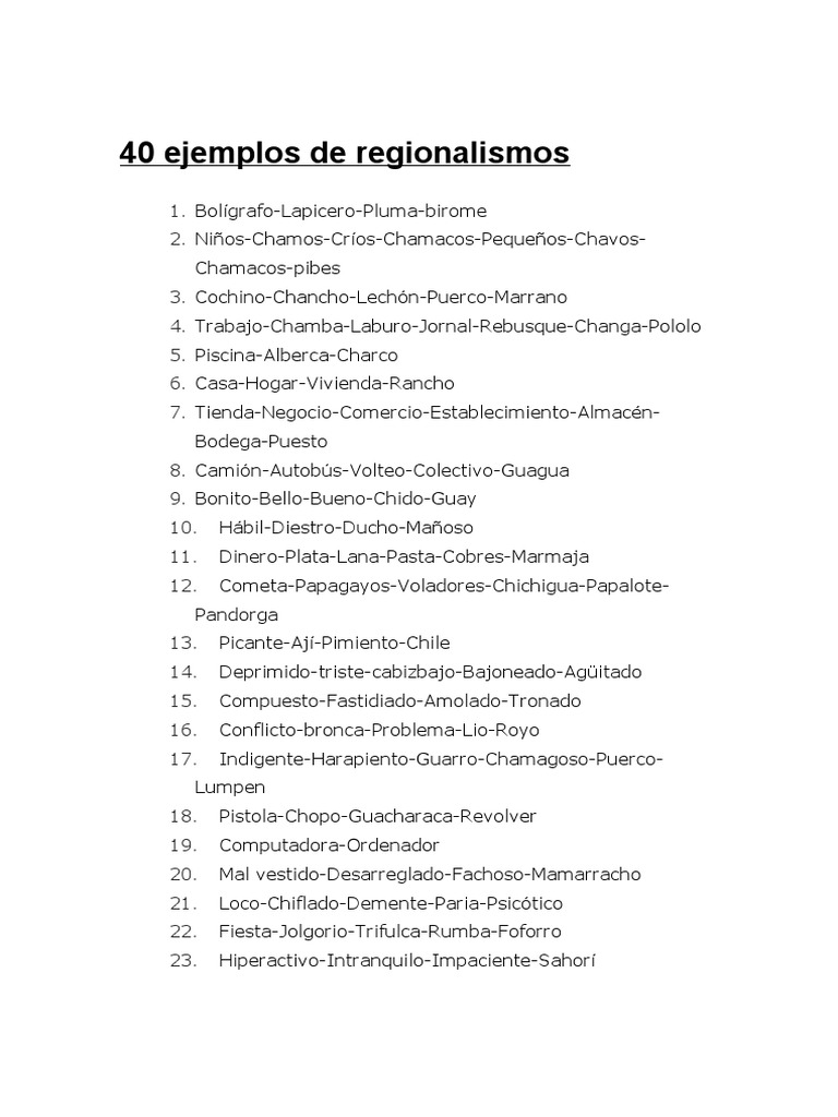 40 Ejemplos de Regionalismos | PDF | Cocina occidental | Comida ...