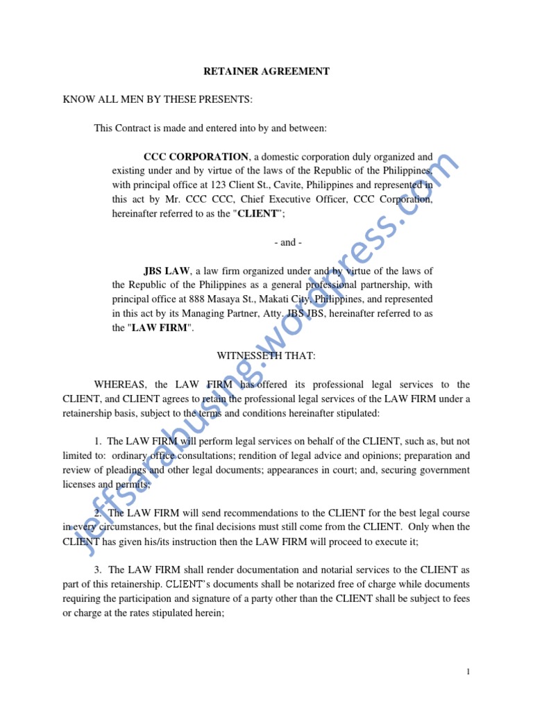 CONTRACT - Retainer Agreement | PDF | Practice Of Law | Law Firm