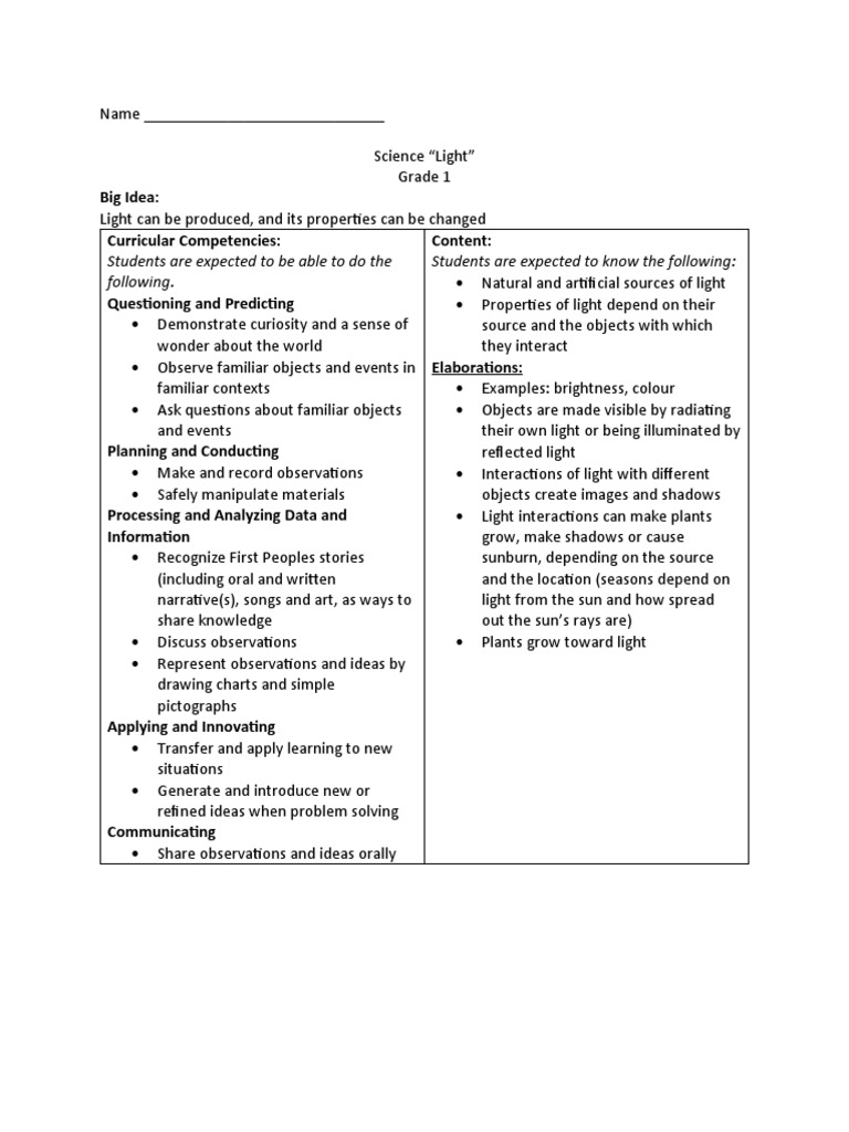 Light Assessment | PDF | Light | Observation