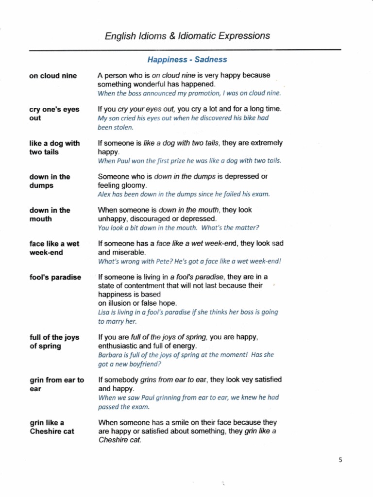 Idioms Expressing Happiness and Sadness | PDF | Poetry