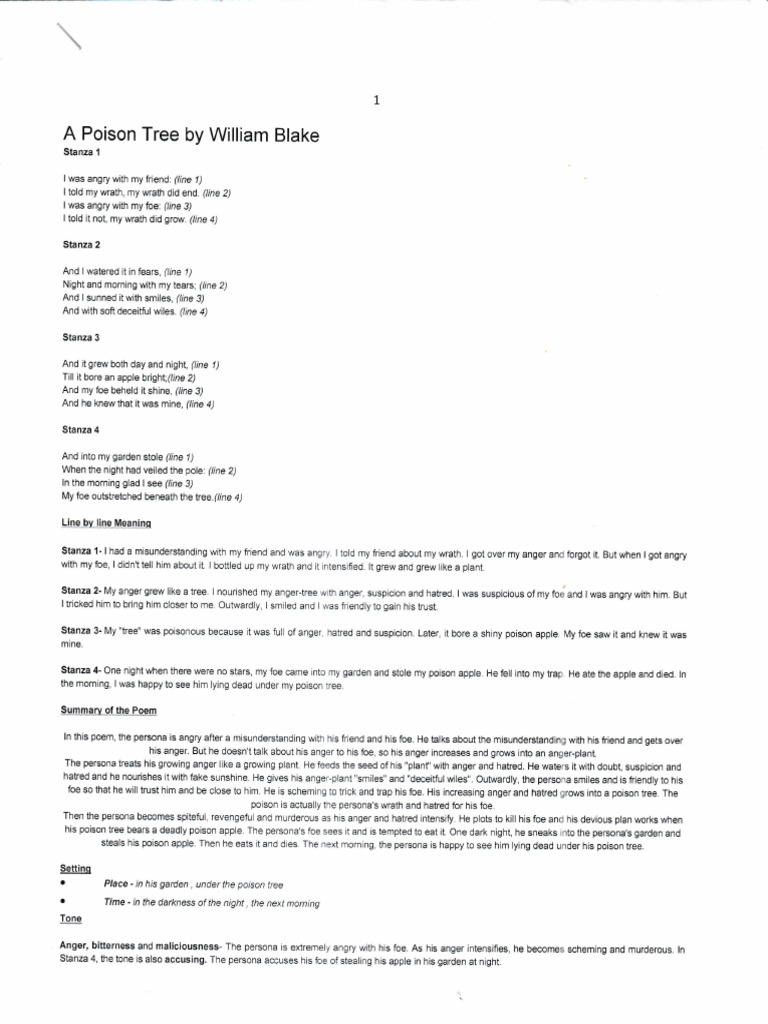 A Poison Tree | PDF | Anger | Feeling