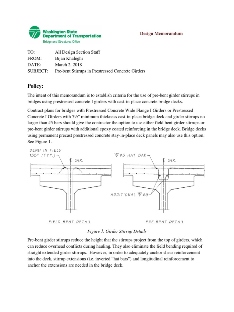 Pre-Bent Stirrups in Prestressed Concrete Girders | PDF | Prestressed ...
