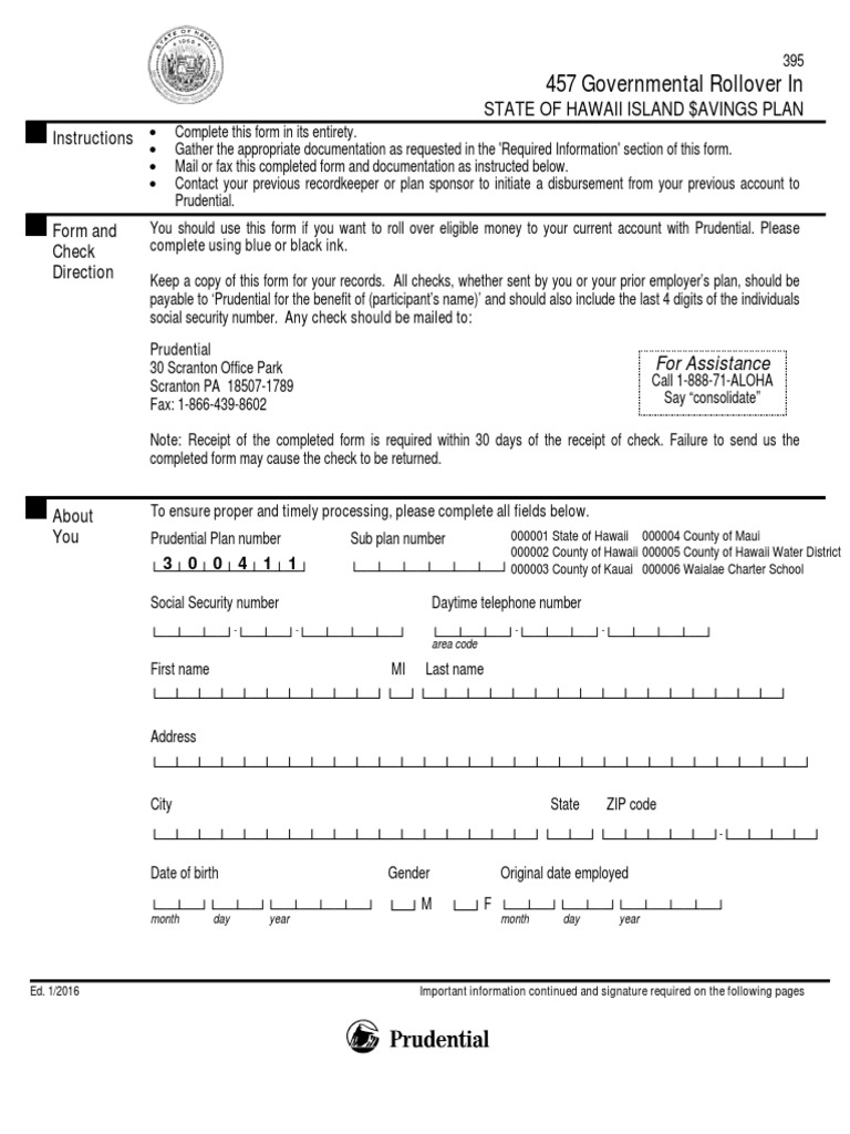 457 Governmental Rollover In: Instructions | PDF | 401(K) | Individual ...
